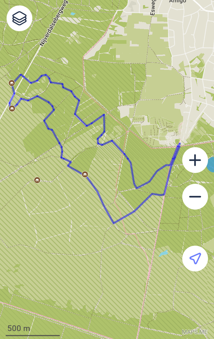 Routelijnen en routepunten in Afstandmeten overzetten naar Maps.Me.