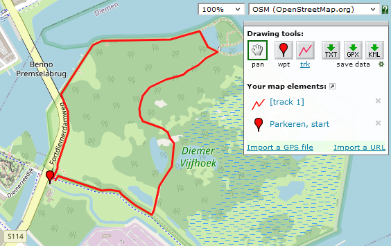 Routelijnen en routepunten in GPS Visualizer overzetten naar Maps.Me.